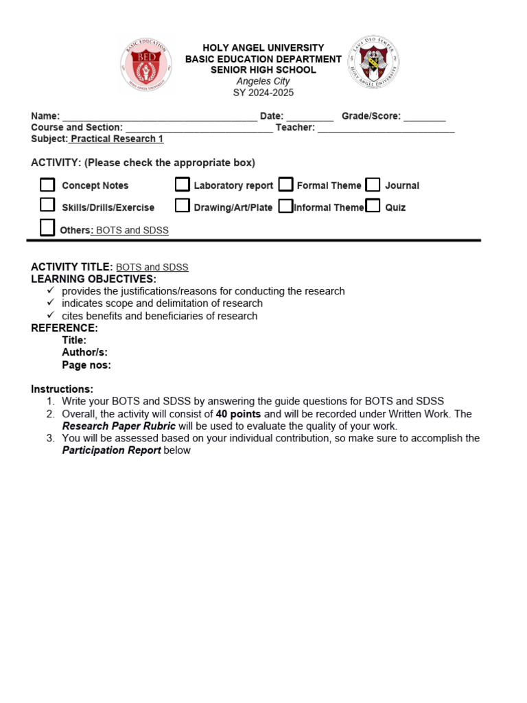 LAS 7 BOTS and SDSS With Participation Report 1 | PDF | Apa Style | Rubric (Academic)