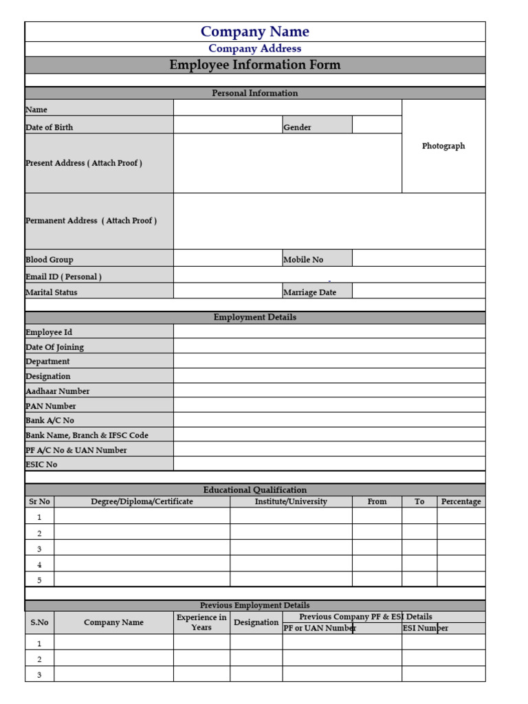 Employee Information Form Template | PDF | Government And Personhood