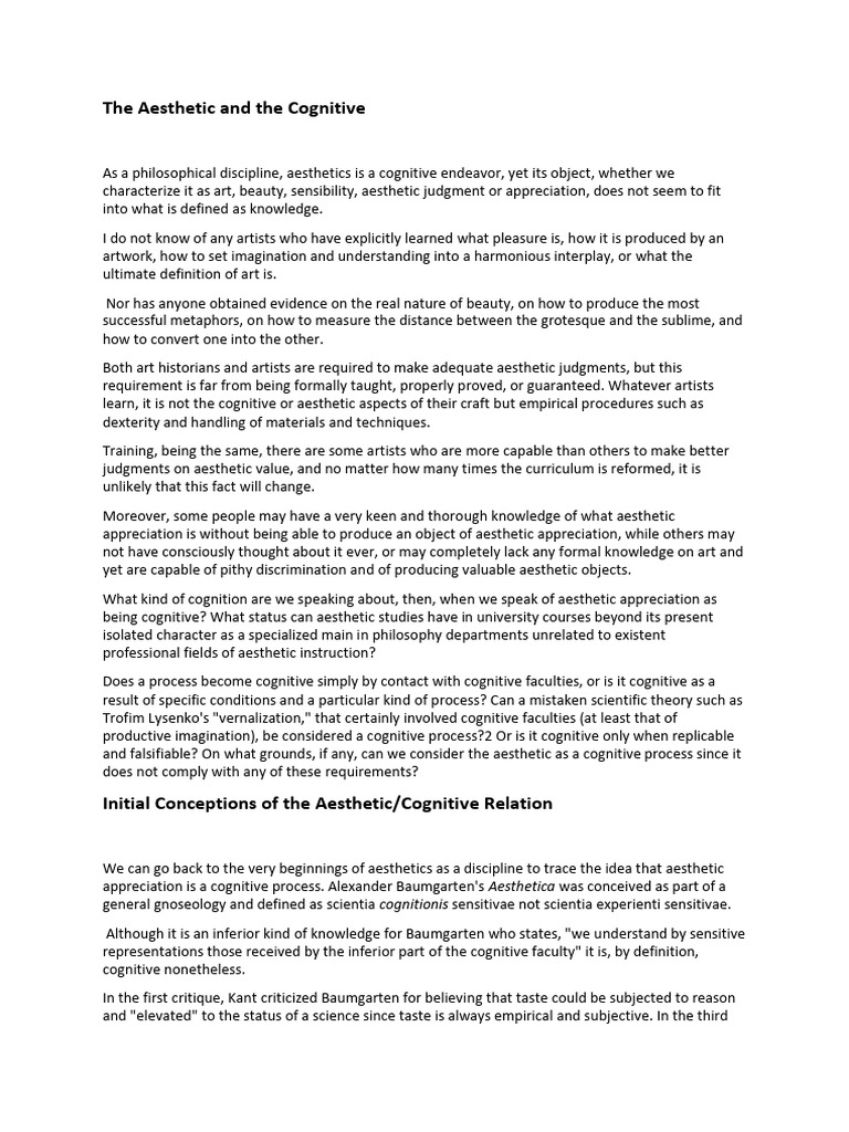 The Aesthetic and The Cognitive | PDF | Aesthetics | Immanuel Kant