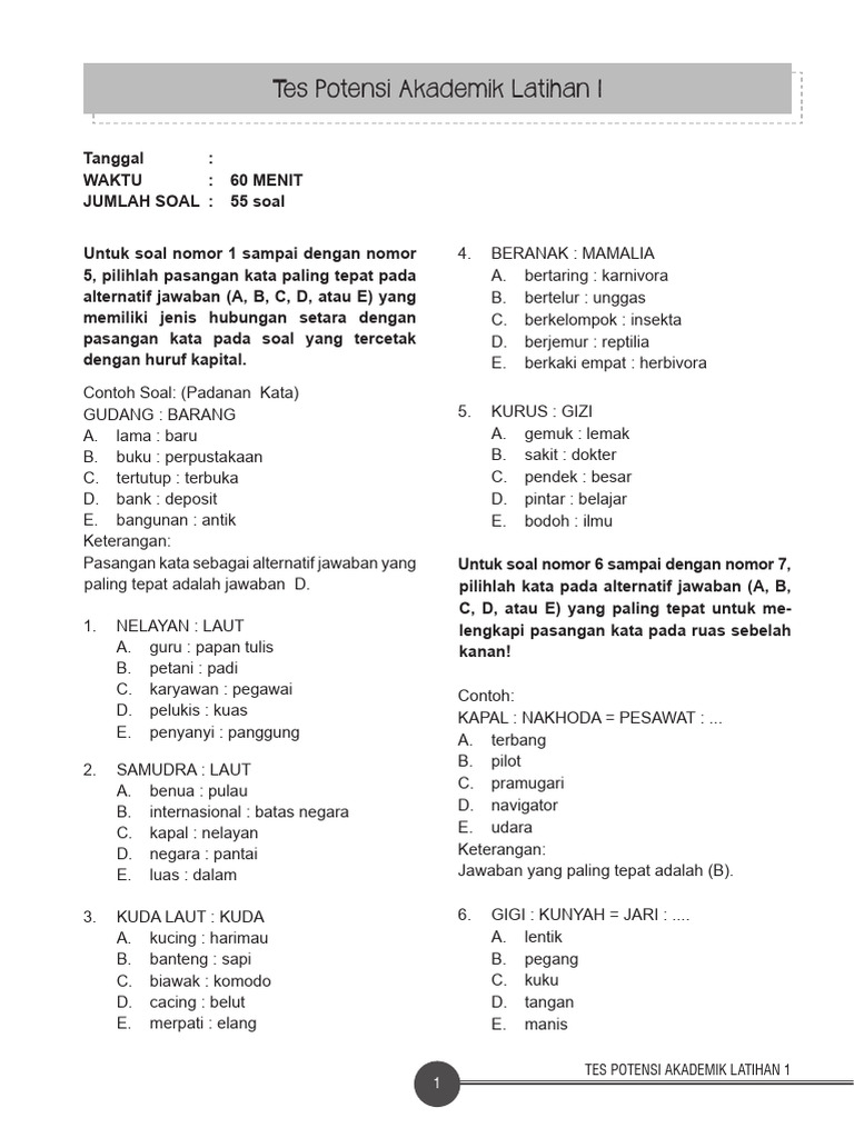 Tpa 1 55 Soal | PDF | Seni & Disiplin Bahasa