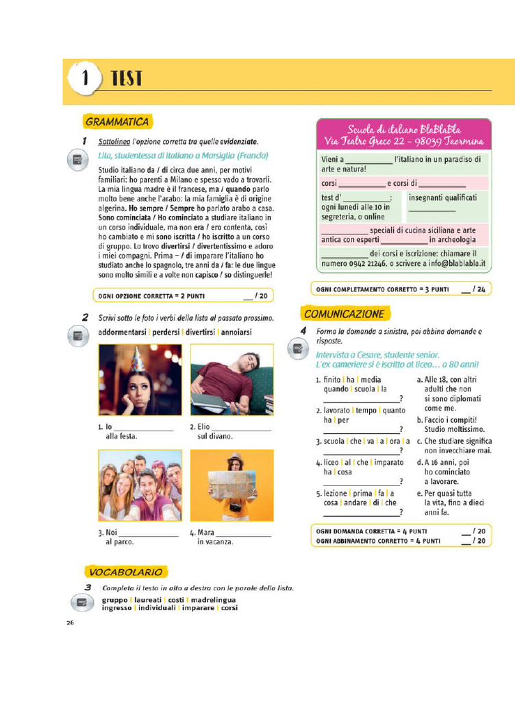 Dieci A2 - Unita 1 Test Finale | PDF