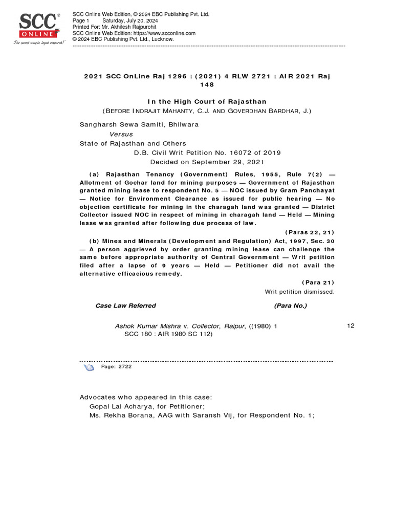 J 2021 SCC OnLine Raj 1296 2021 4 RLW 2721 AIR 2021 Ra Rpakhilesh Gmailcom 20240720 113825 1 10 ...