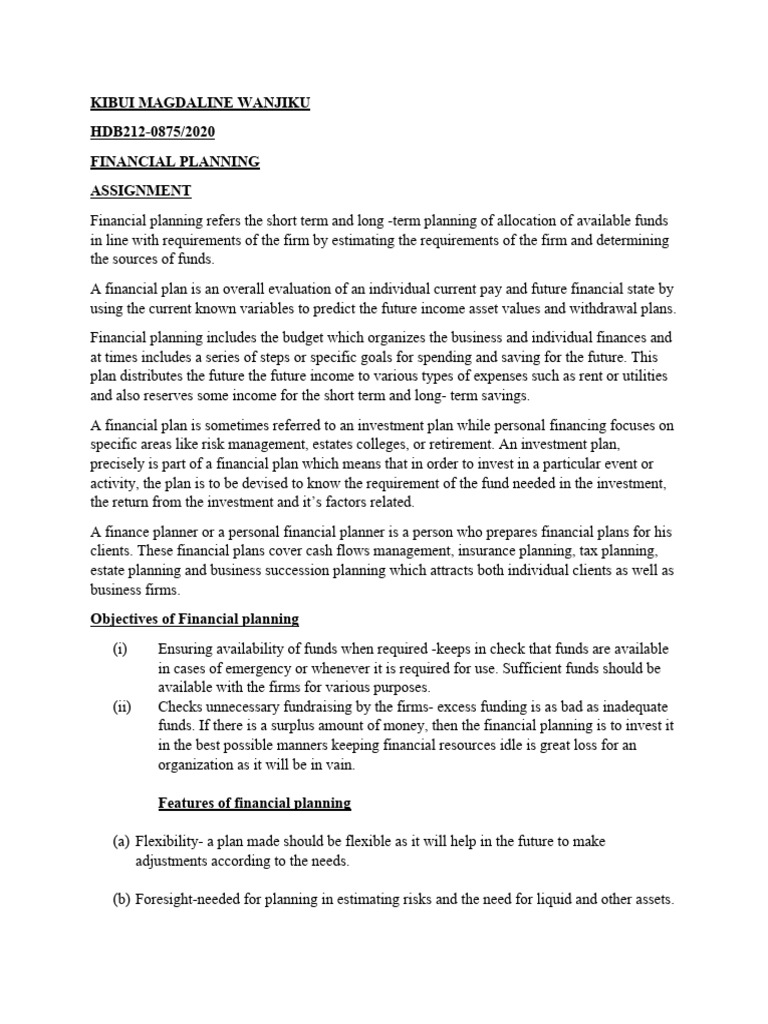 Financial Planning Assign. | PDF | Financial Plan | Investing