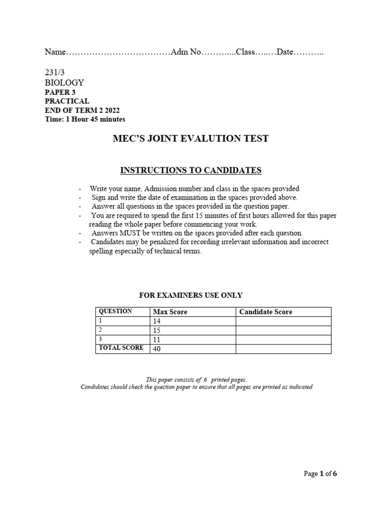 231-3-BIO-PP3-QSNS - Term 2 2023 | PDF