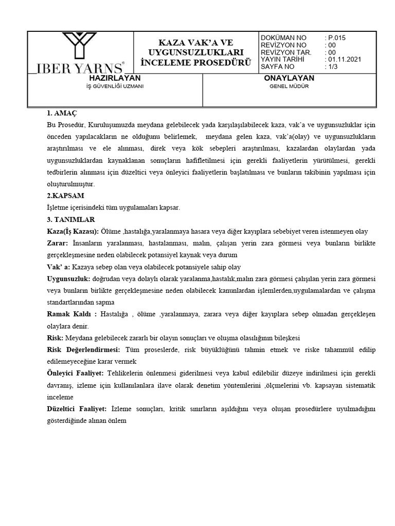 P.015 Kaza Vaka Prosedürü Rev | PDF
