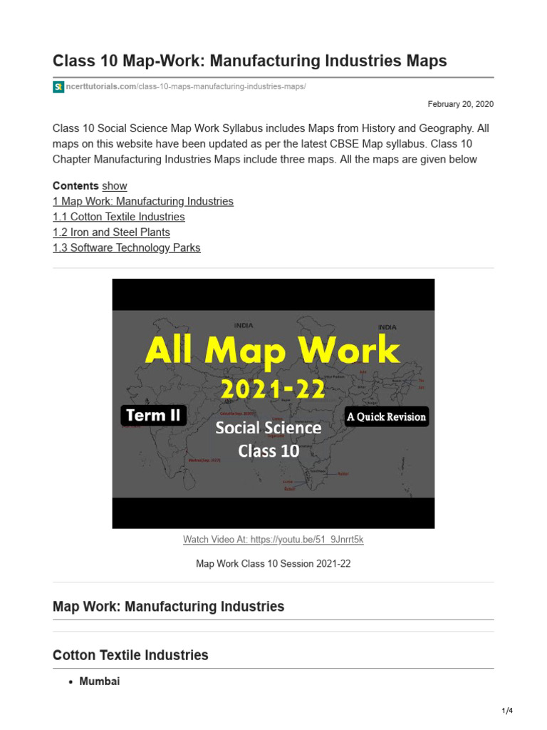 Class 10 Manufacturing Industries Maps | PDF | Technology & Engineering