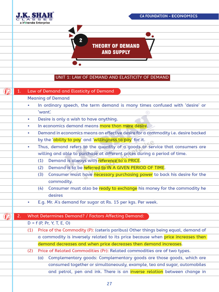 Economics JKSC Ch 2 Unit 1 | PDF | Demand | Elasticity (Economics)