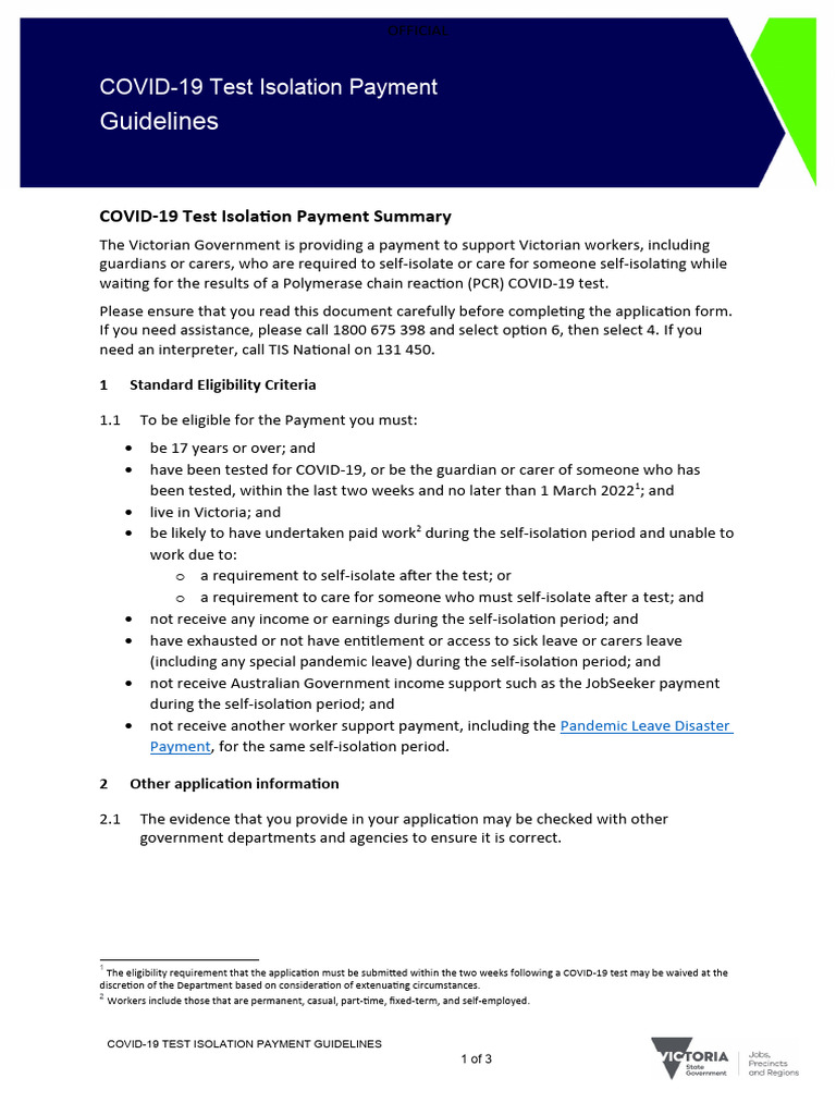 COVID Test Isolation Payment Guidelines 280222 | PDF COVID Test Isolation Payment Guidelines 280222 | PDF