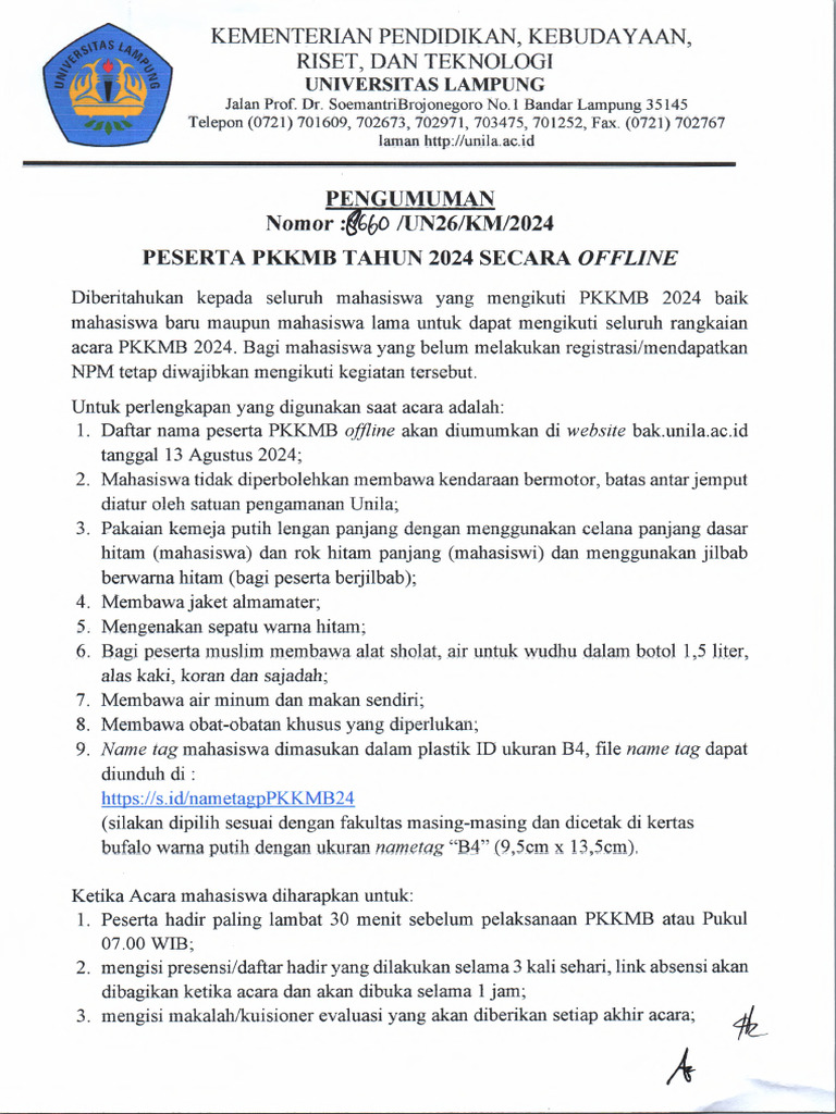 Peserta PKKMB Tahun 2024 Secara Offline | PDF