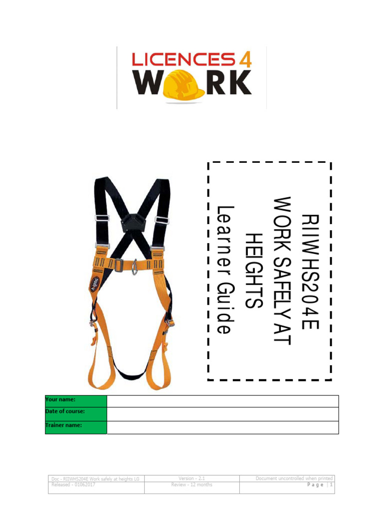 1 RIIWHS204E Work Safely at Heights | PDF | Personal Protective ...