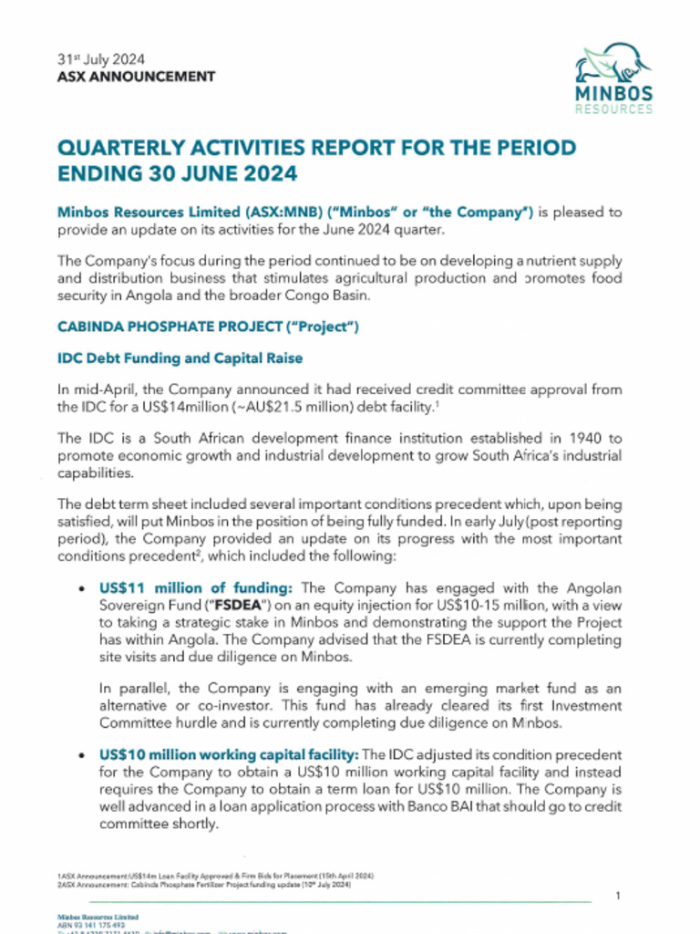 Quarterly Activities_Appendix 5B Cash Flow Report | PDF