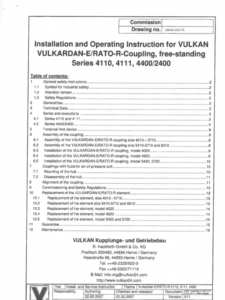 Vulkan Vulkardan-E Rato-R Coupling Series 4110-4111-4400 Drawing No 1K54100175 | PDF
