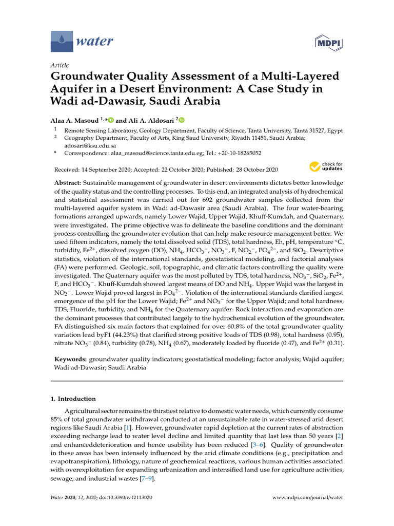 Groundwater Quality Assessment of A Mult | PDF | P Value | Groundwater
