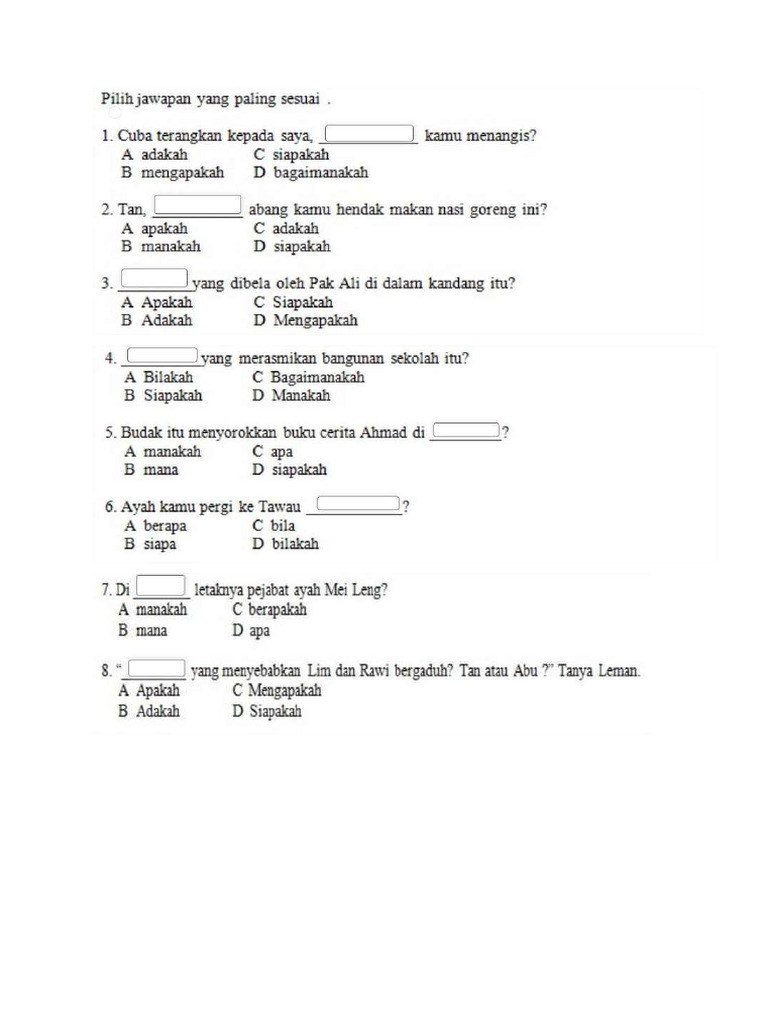 Latihan Kata Tanya | PDF