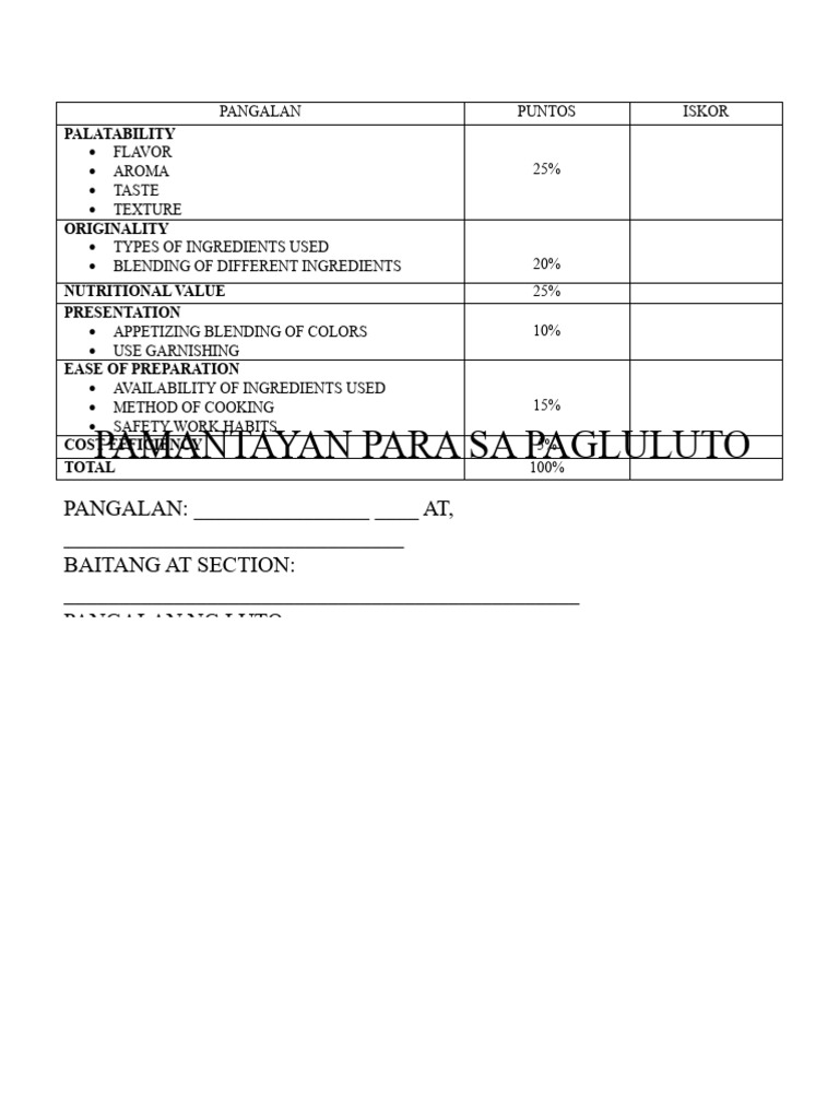Criteria For Cooking Contest | PDF