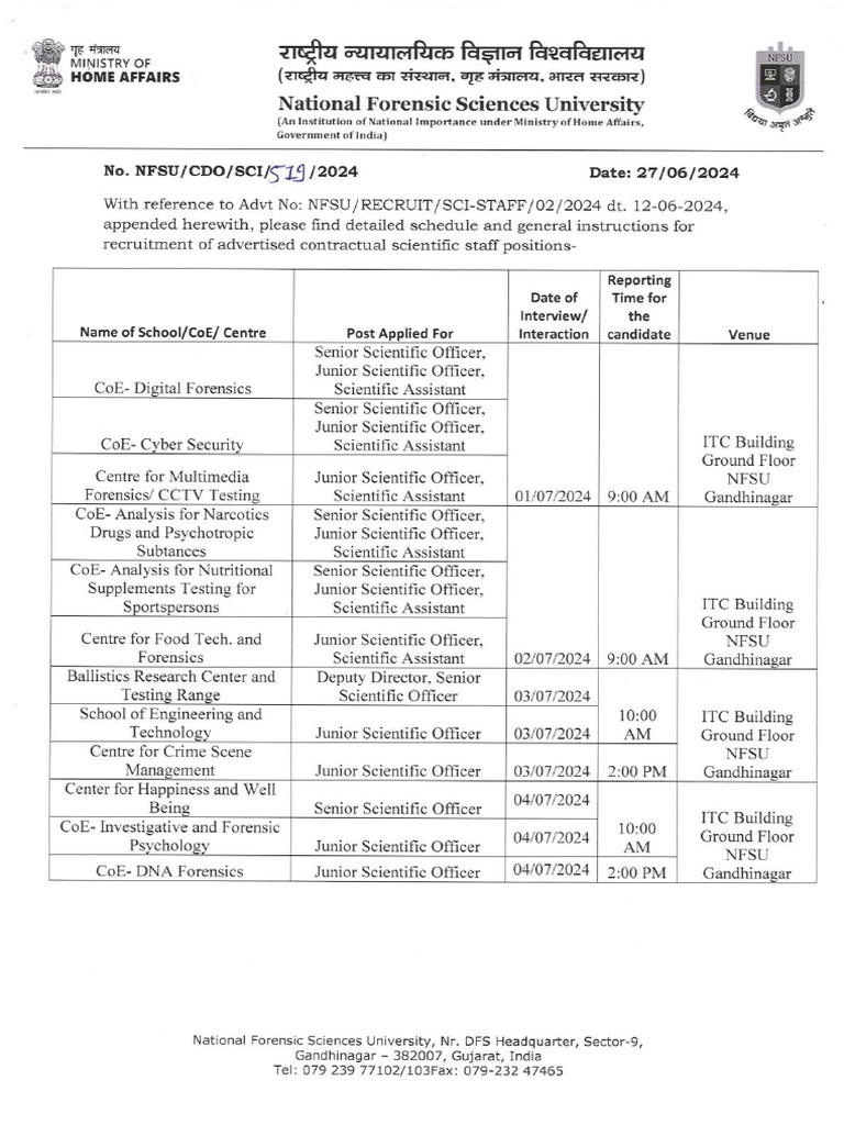 Schedule - Contractual Scientific Staff - Interview Interaction | PDF