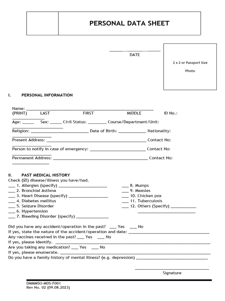 F001 - Personal Data Sheet.2023 | PDF