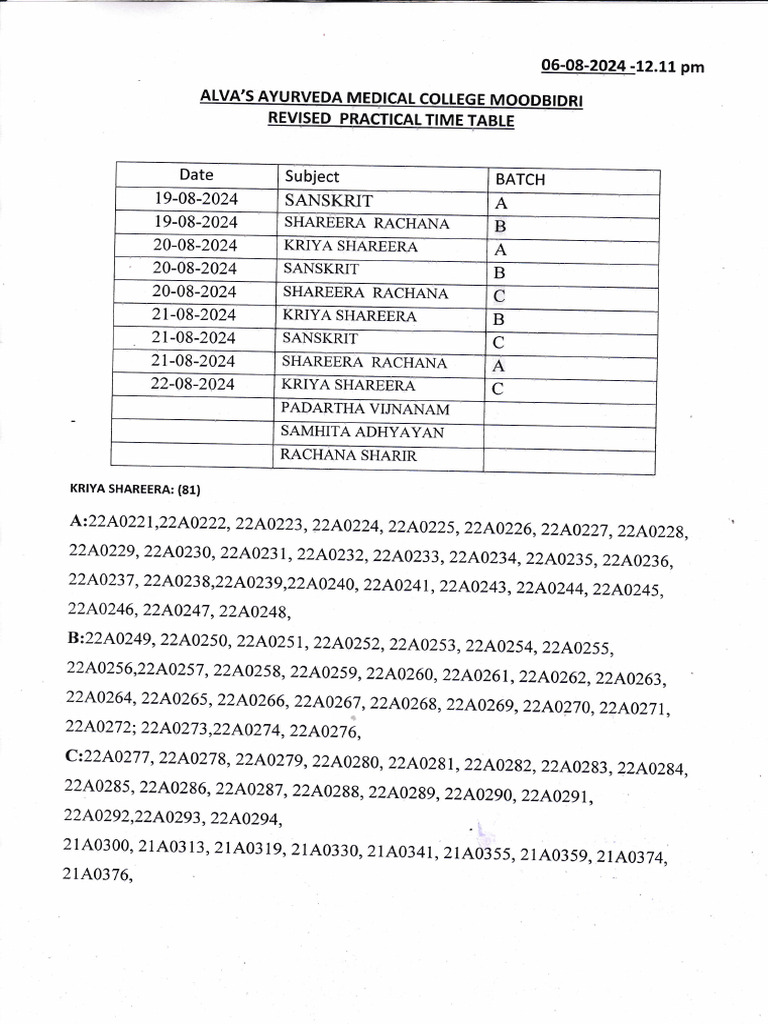 Revised I Year Time Table | PDF
