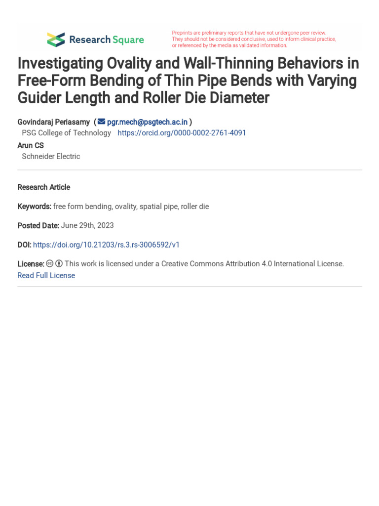 Investigating Ovality and Wall-Thinning Behaviors | PDF | Bending | Deformation (Engineering)