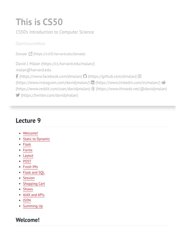 Lecture 9 - CS50x 2024 | PDF | World Wide Web | Internet & Web