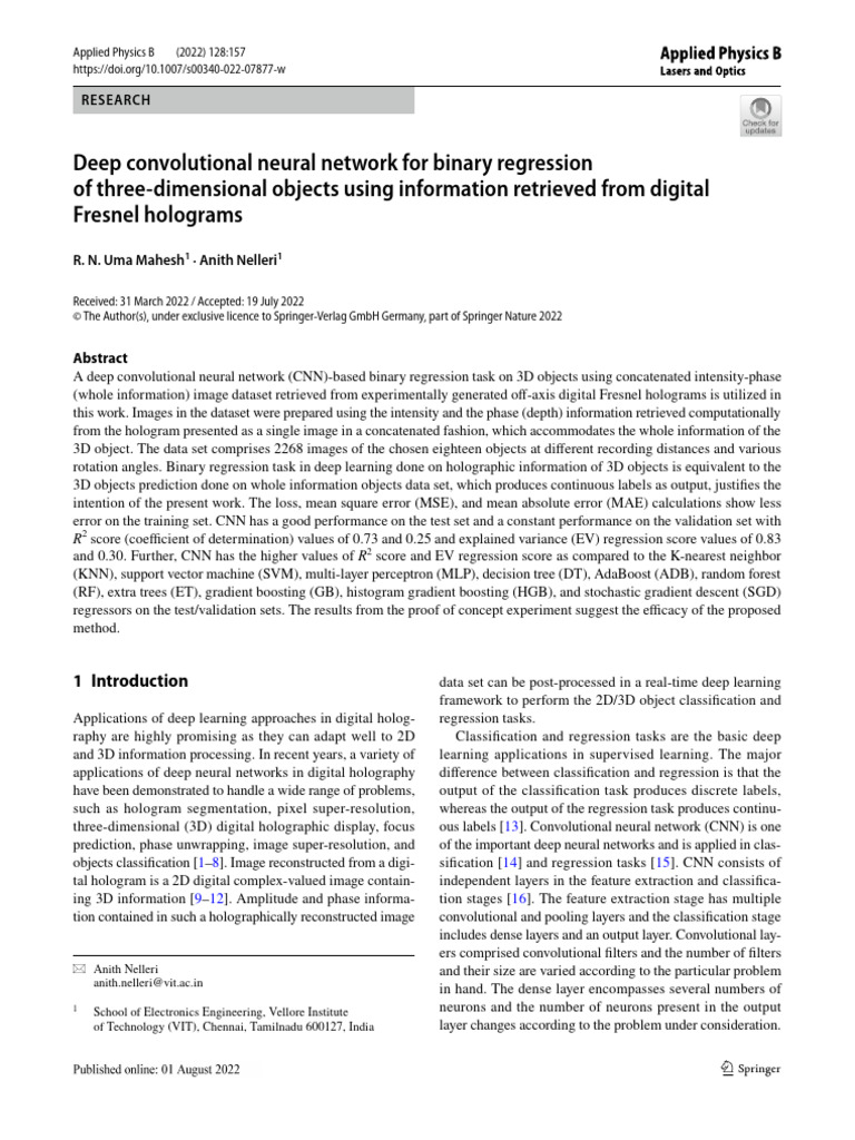 Deep Convolutional Neural Network For Binary Regression of Three ...