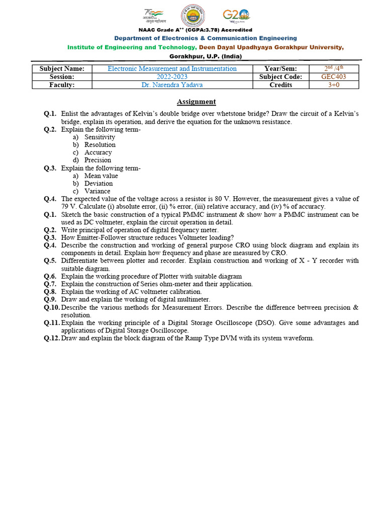 Emi Gec403 - Assignment | PDF | Metrology | Electromagnetism