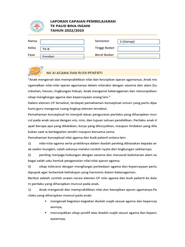LAPORAN CAPAIAN PEMBELAJARAN | PDF