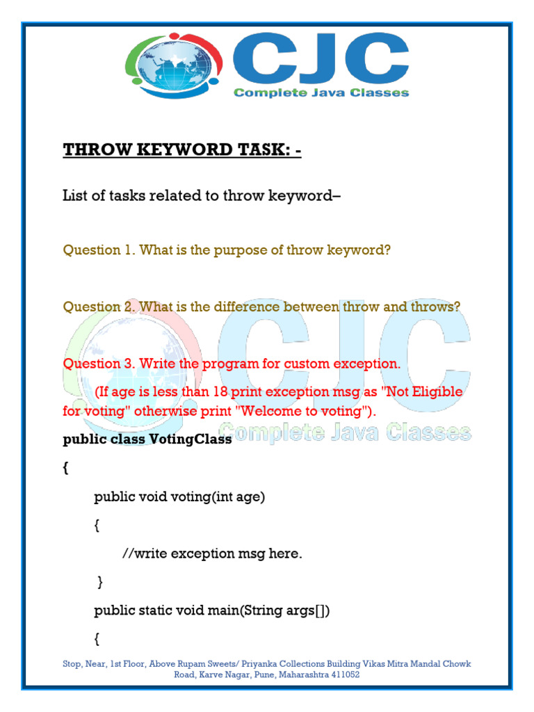 Throw Keyword Tasks Original | PDF | Software | Object Oriented Programming