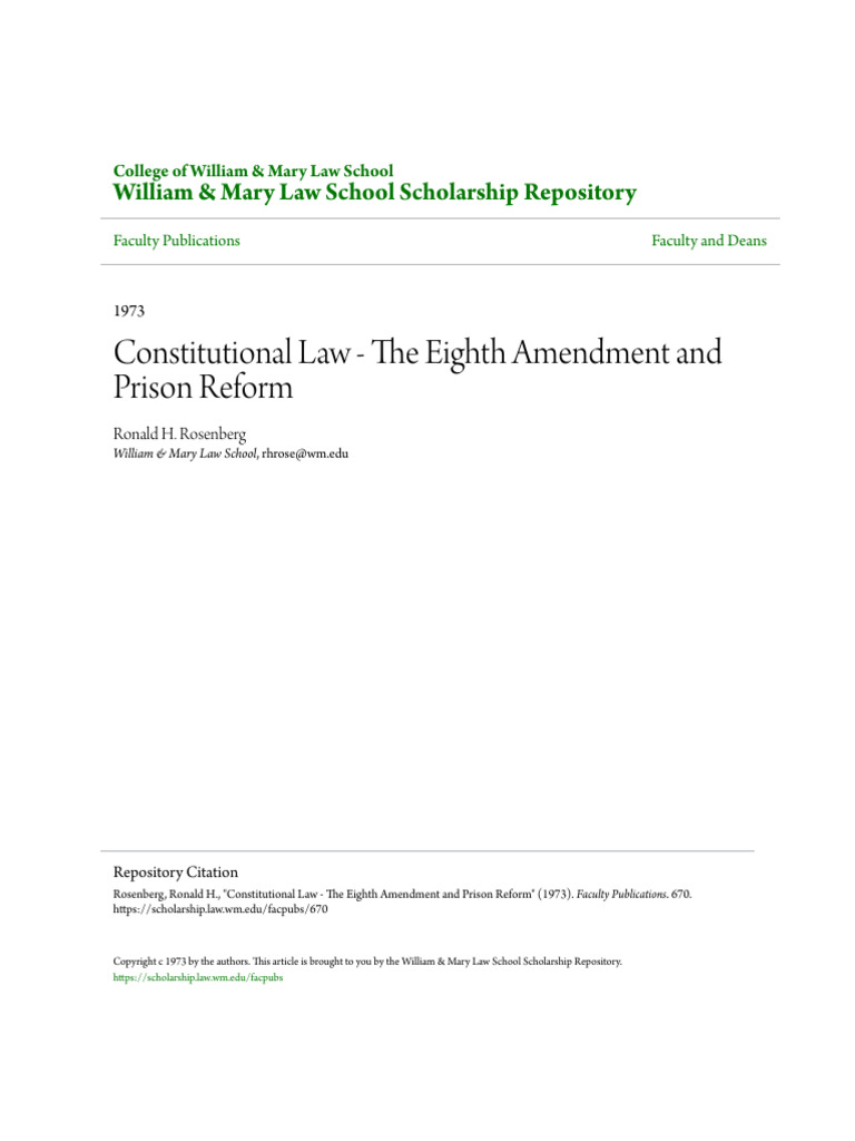 Constitutional Law - The Eighth Amendment and Prison Reform | PDF ...