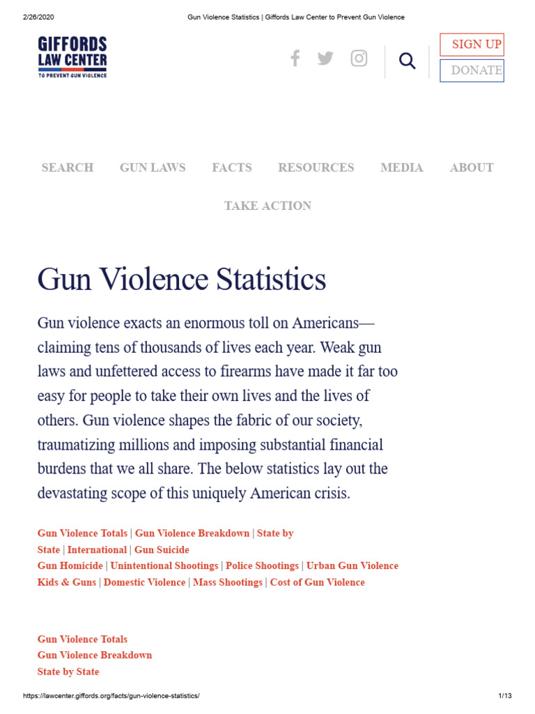 Gun Violence Statistics - Giffords Law Center To Prevent Gun Violence | PDF | Gun Violence ...