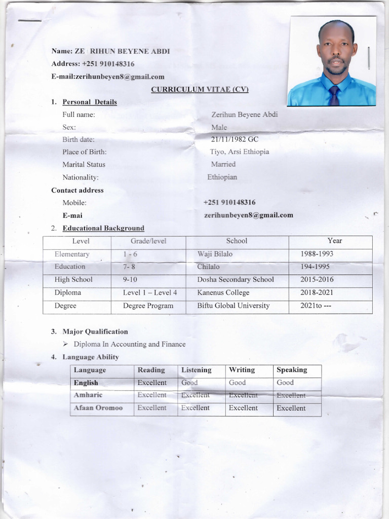 Zerihun Beyene CV | PDF | Educational Stages