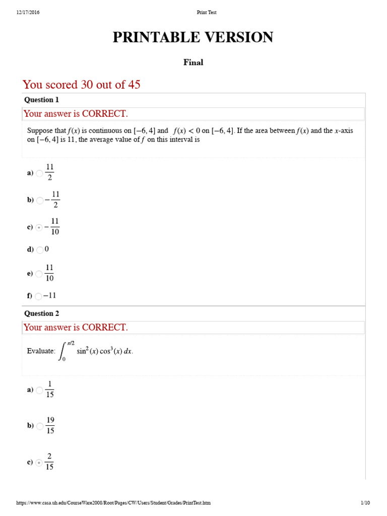 Calculus Final Exam Practice Test | PDF | Polynomial | Tangent