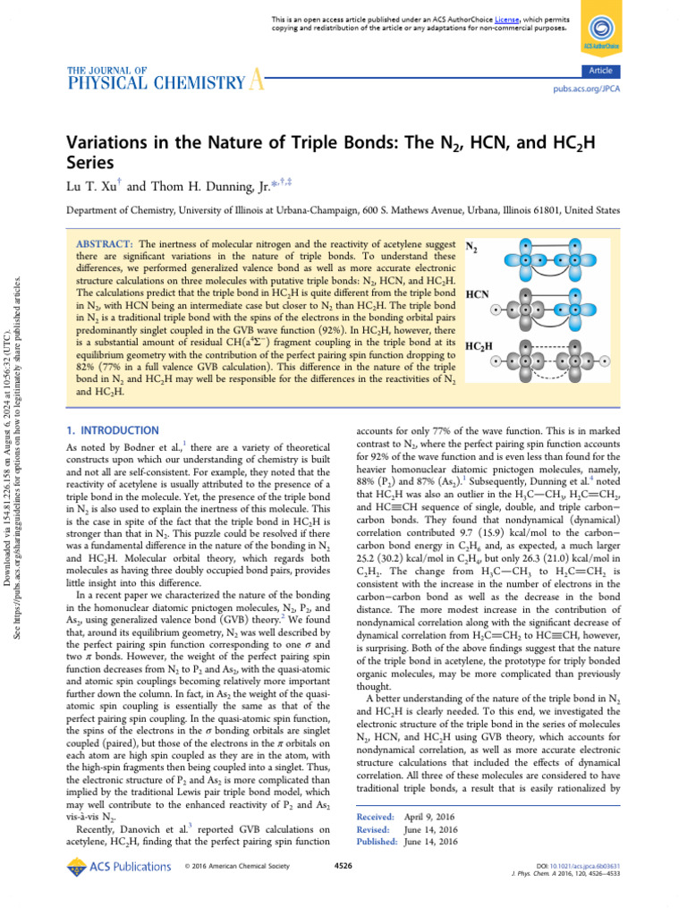 Xu Dunning 2016 Variations in The Nature of Triple Bonds The n2 HCN and Hc2h Series | PDF ...