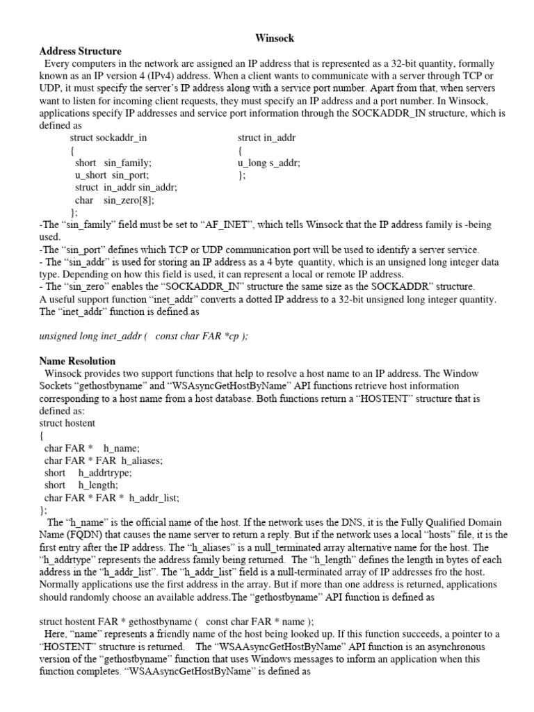 3.3 Winsock Other Functions | PDF | Port (Computer Networking) | Internet Protocol Suite