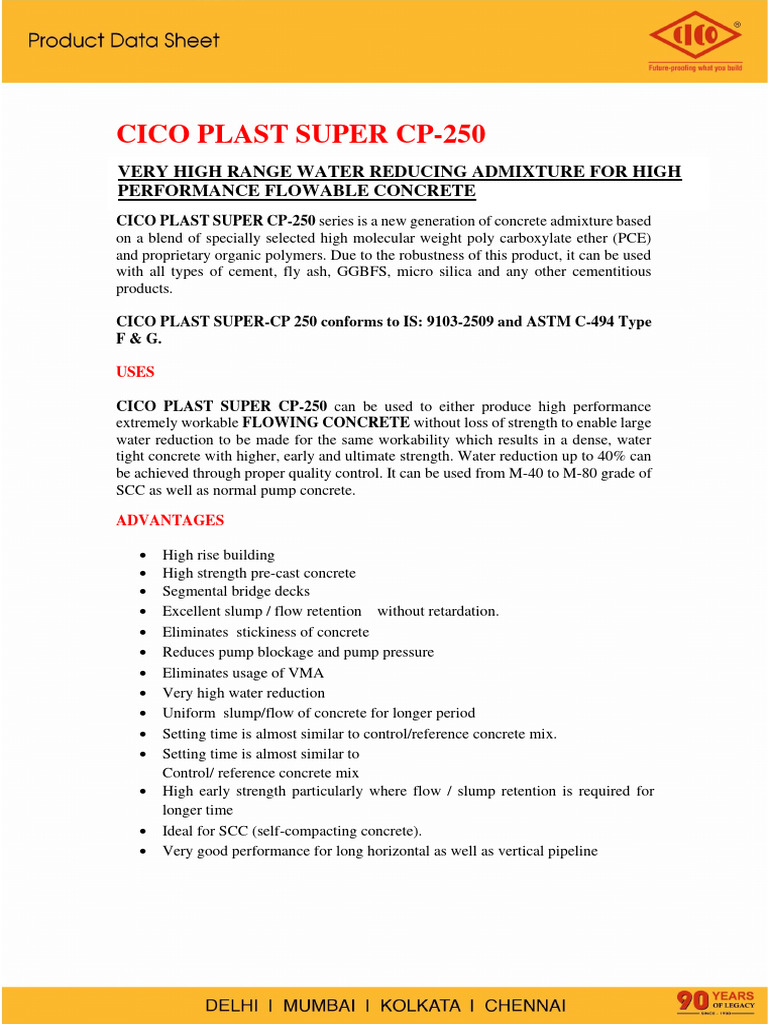 Cico Plast Super Cp-250 | PDF | Concrete | Cement