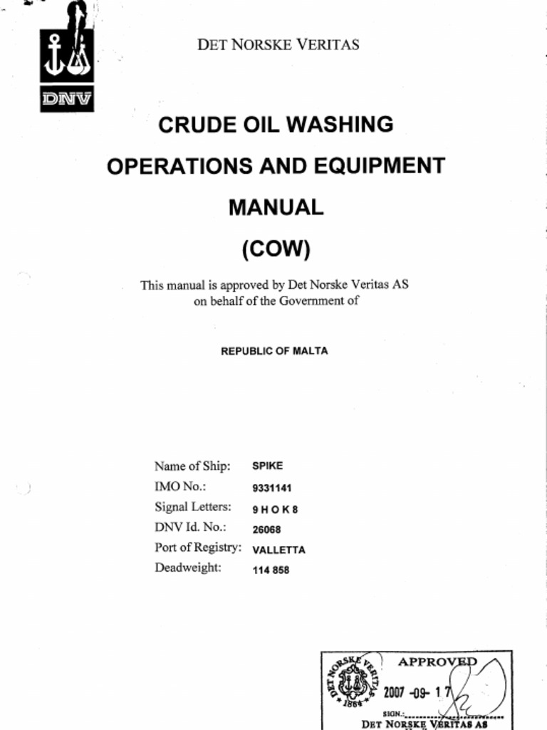 Crude Oil Washing Operations and Equipment Manual (COW) | PDF