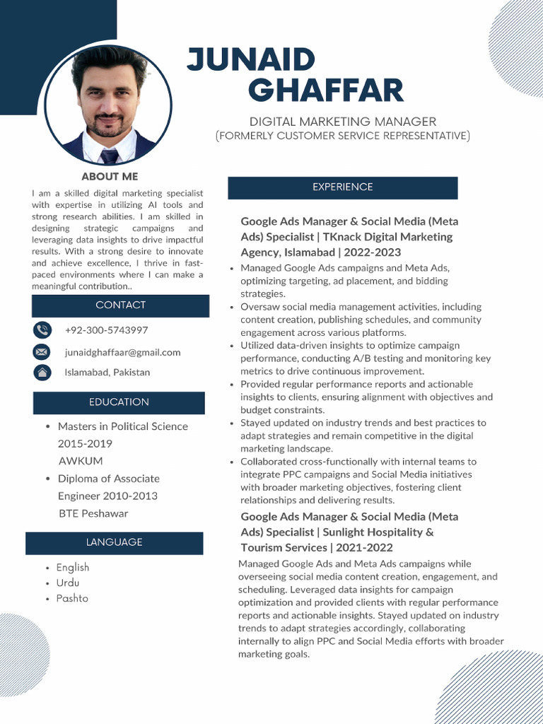 Junaid's Modern Minimalist CV Resume | PDF