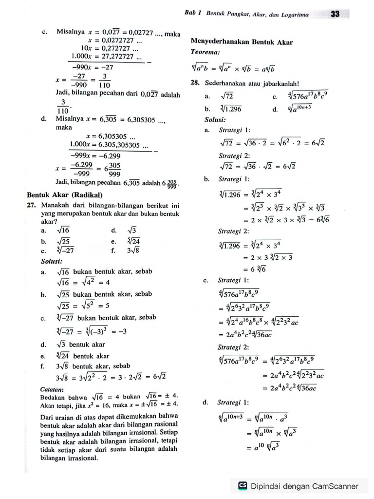 Contoh Dan Latihan Bentuk Akar | PDF
