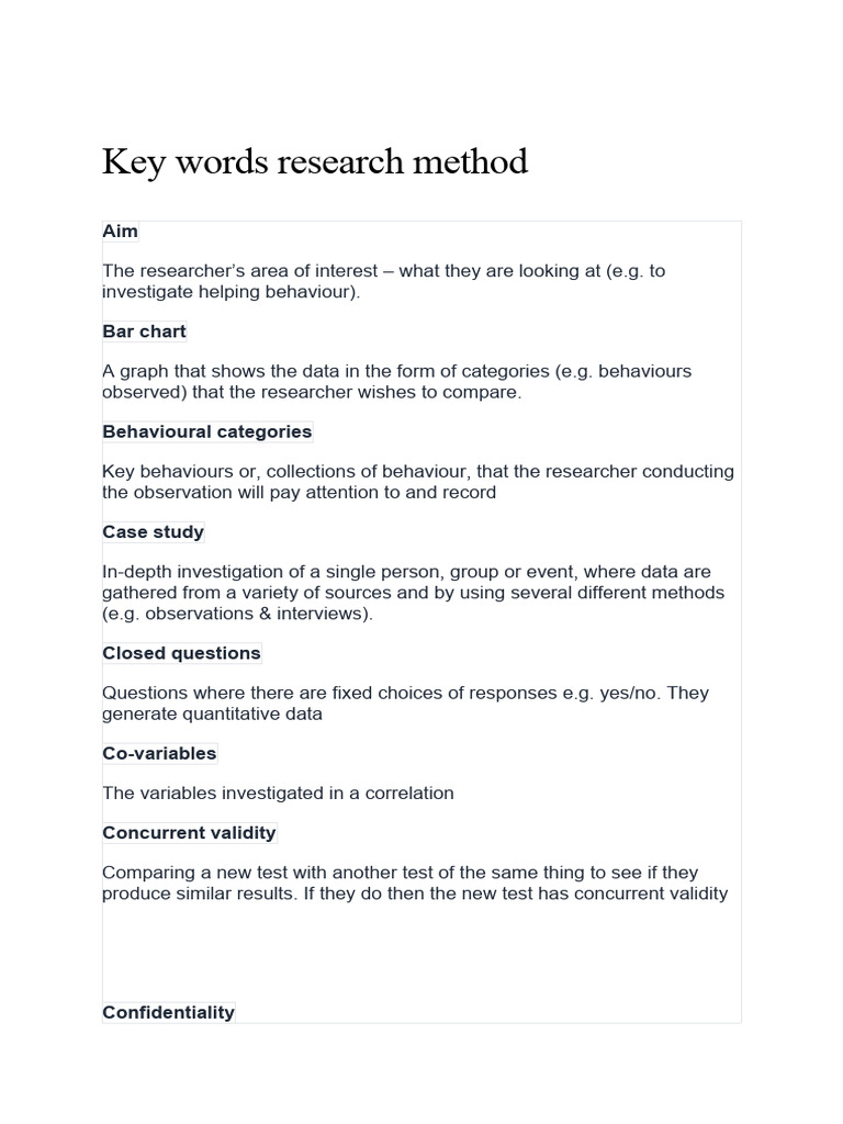 Key Words Research Method | PDF | Experiment | Validity (Statistics)