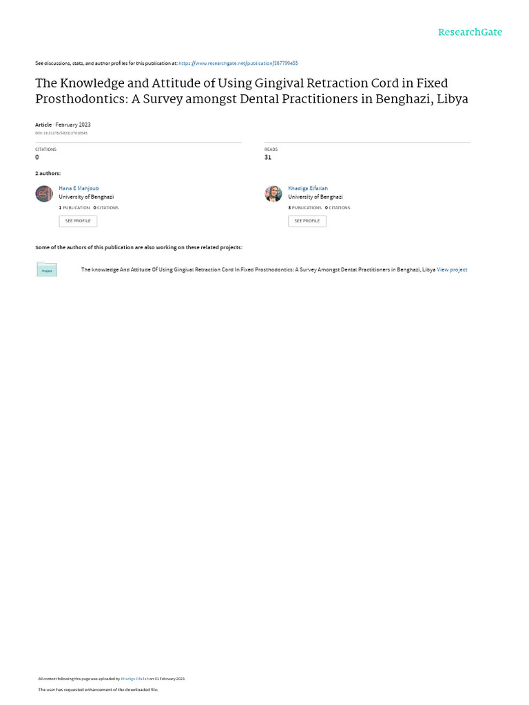 Retraction Cord | PDF | Prosthodontics | Dentistry