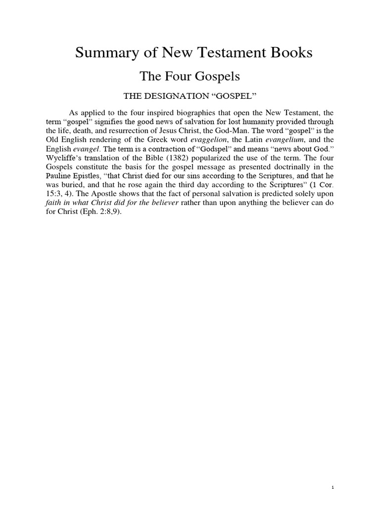 Summary of New Testament Books | PDF | Gospel Of Mark | Paul The Apostle