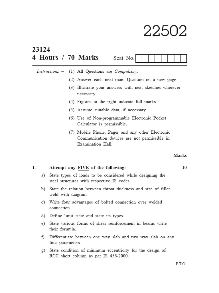 MSBTE 22502 Model Answer Paper 2023 | PDF | Beam (Structure) | Applied ...