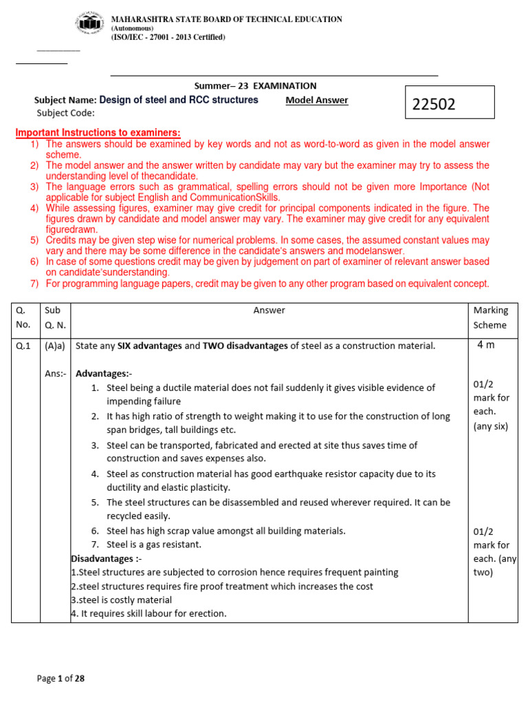 2023 Summer Model Answer Paper (Msbte Study Resources) | PDF | Strength ...