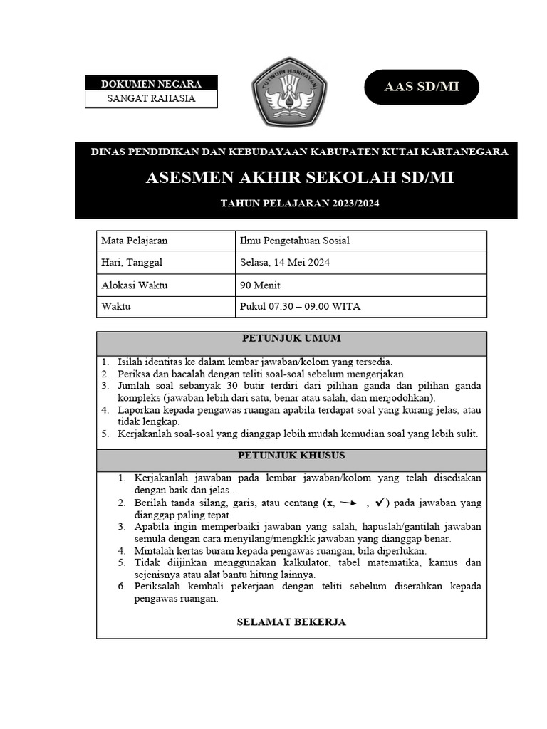 Soal AAS - IPS TAHUN 2023-2024 FIX | PDF | Ilmu Sosial