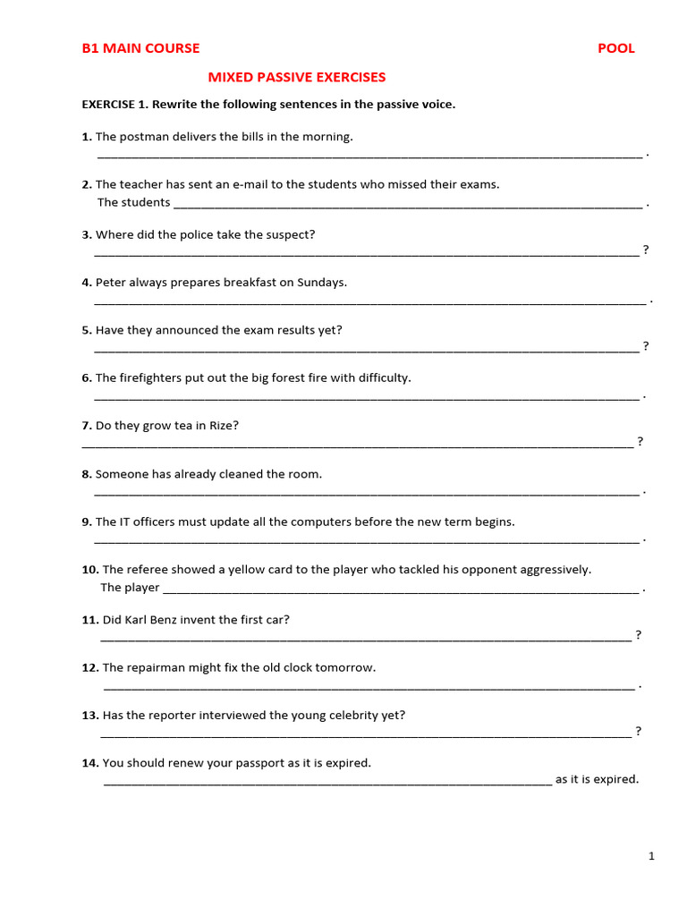 Passive Voice Exercises for B1 Level | PDF