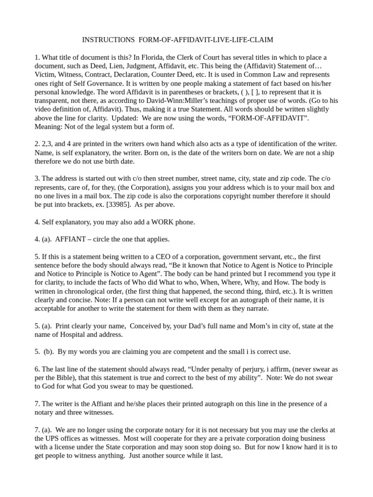Instructions Form of Affidavit Live Life Claim 8 5 21 1 | PDF ...