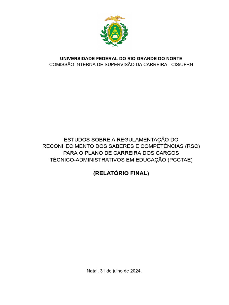 Regulamentação do RSC no PCCTAE UFRN | PDF | Pós-graduação | Sindicato
