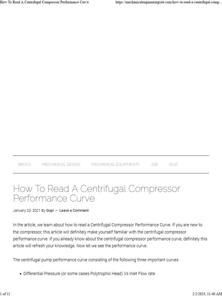 How To Read A Centrifugal Compressor Performance Curve Pdf Gas