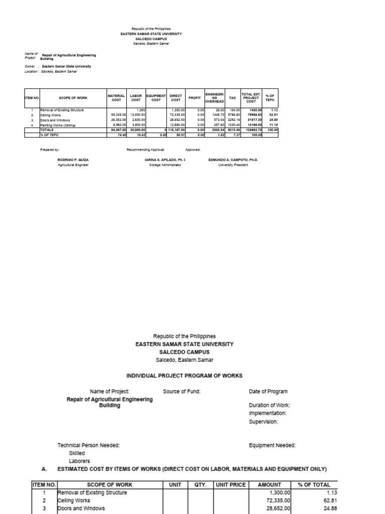 Revised Program of Works Engineering Building | PDF | Cost | Business