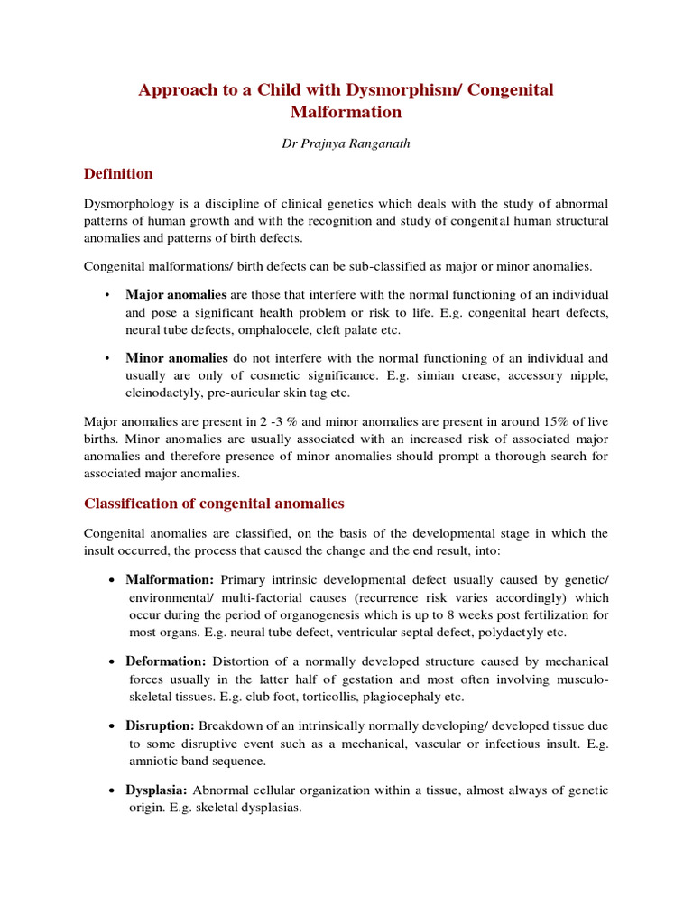Approach To A Dysmorphic Child | PDF | Human Nose | Prenatal Development